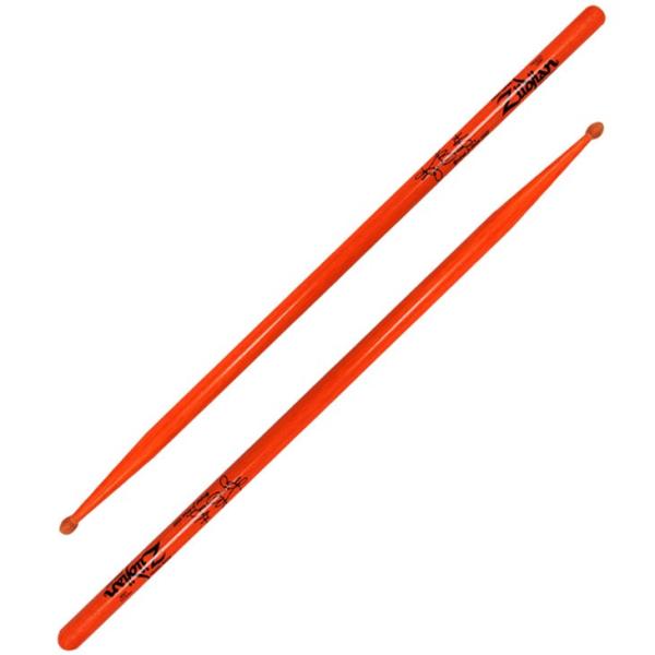 RONALD BRUNER JR. ARTIST SERIES DRUMSTICKオールラウンドな丸チップ、5Aタイプ。ブラックライトで光るオレンジ塗装が特徴的。サイズ : 406 x 14mm
