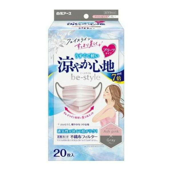 【ビースタイル プリーツタイプ 涼やか心地 アッシュピンク×グレーの商品詳細】●通気量が7倍で息がラク！(白元アース比)●エアスルー製法によりムレにくく、軽やかなつけ心地の口もと素材。●ふんわり幅広耳ひもで耳が痛くない。●ハートのワンポイン...