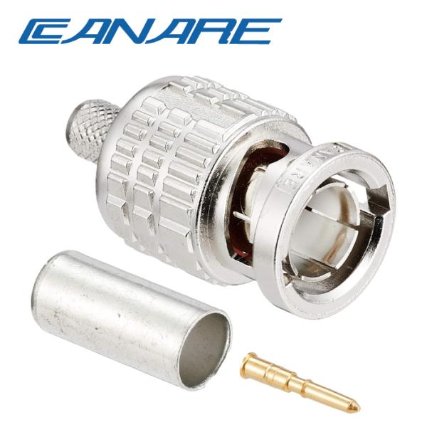 圧着式　75Ω　BNCコネクターVSWRは2GHzまで1.1以下、3GHzまで1.2以下です。適合ケーブル：カナレ製　L-3CFB, LS-3CFB, V*-3CFB、中心コンタクトは、経年変化の少ない金めっき仕上げです。中心コンタクトのズ...