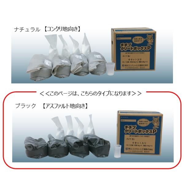 道路の不陸調整、マンホールなどとの段差埋めなどに最適。本Ｐタイプは薄付け向き。本商品は硬化材が水溶性のため、施工後の道具のお手入れも楽。環境にも優しい仕様となります。１箱に４セット入り（紛体４Ｋｇ×４袋、樹脂０．８Ｋｇ×４袋）。１セット全量...