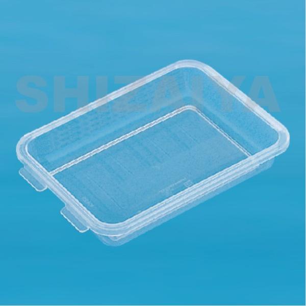 ●サイズ・容量・材質/外寸：184×128×40mm　内寸：157×110×26mm　有効内寸：147×101×26mm　内容量：0.42L　材質：PP●オプション：フタ(700284)　●使用例：トップシールタイプ梅干用容器(単体では密閉...