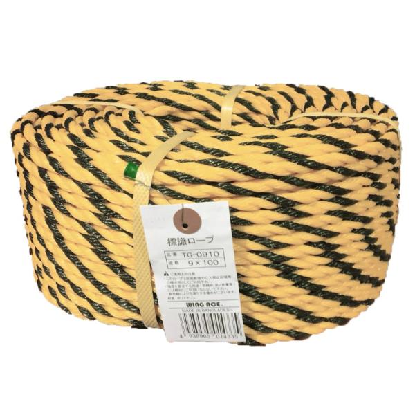 特徴：標識やバリケードなどに最適用途：土木建築現場、建設現場、イベント会場、駐車場の区分などに規格サイズ：9×100m（実寸太さ約7mm）材質：ポリエチレン入数：1巻