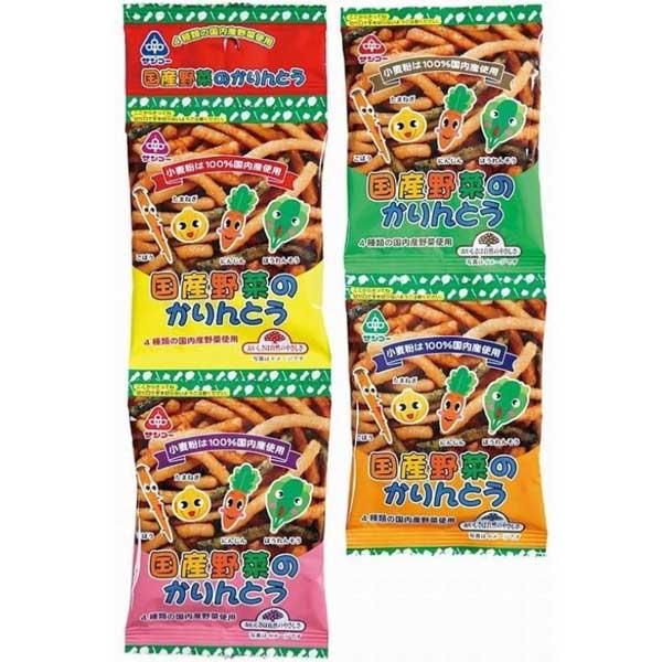 国内産小麦粉の生地をフライした後に、4種類の国産野菜を加えた糖蜜をかけた、食べきりサイズのかりんとうです。【関連ワード】かりんとう,おかし,お菓子,おやつ