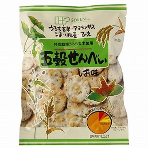 うるち玄米、アマランサス、白胡麻、はと麦、ひえの5種類の穀物を混ぜ合わせ、独自の火加減で丹念に焼き上げたサクッとしたおせんべいです。【関連ワード】創健社,おせんべい,塩せんべい,おかし,お菓子,おやつ