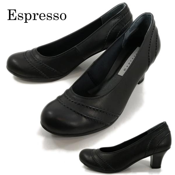 エスプレッソ パンプス 革 黒 幅広 日本製 結婚式 葬式 フォーマル