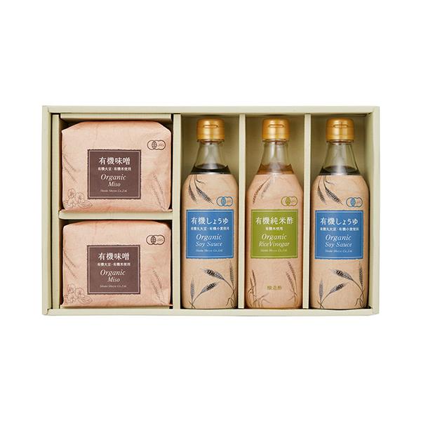 厳選された有機原料を使用し、厳格な製造管理の下でつくられた正田醤油の有機ギフト商品です。有機しょうゆ・有機味噌・有機純米酢の三品詰め合わせは一番人気のギフト商品です。