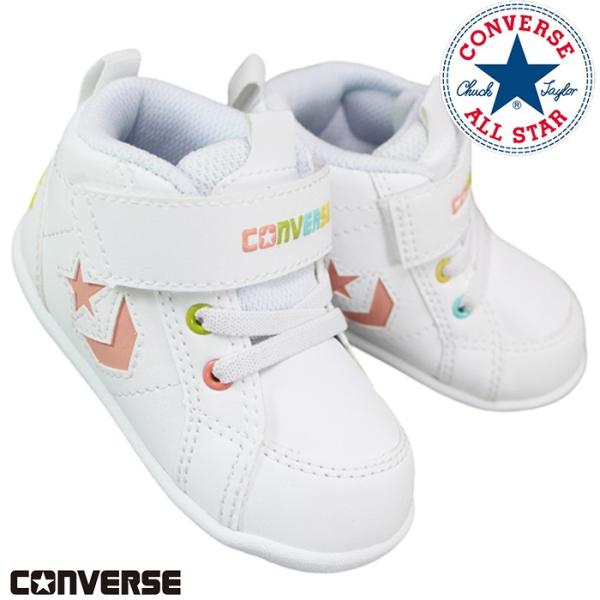 【コンバース CONVERSE】ベビースニーカーインファント向けのミッドカットモデル。ベビーの足に優しいソフトなシンセティック素材を使用。歩き始めの赤ちゃんに対応した軽量で屈曲性の良いソール仕様。MIDカットモデルで不安定なベビーの足元を優...