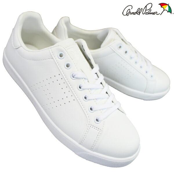 【アーノルドパーマー】可愛らしい傘マークでおなじみのアーノルドパーマーよりホワイトスニーカーが登場☆メッシュ素材に比べて水の入りにくい合成皮革アッパー採用。やわらかく足裏にフィットする低反発のインソール。 白ベースなので普段履きから通学靴ま...