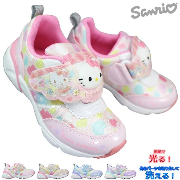 【ムーンスター】サンリオのLEDキッズシューズです。ピンクは「ハローキティ」、ベージュは「ポムポムプリン」、サックスは「シナモロール」、パープルは「クロミ」です。キャラクターがショップの店員さんになったキュートでファンシーなデザインです。甲...