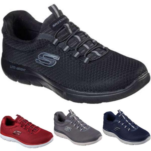 最高の履き心地を実現する、スポーティなスタイルが際立つSkechers Summits スケッチャーズ サミッツ。フラットメッシュニットのアッパー、バンジーレース（伸縮性靴紐）フロント、クッション性のあるSkechers Memory Fo...
