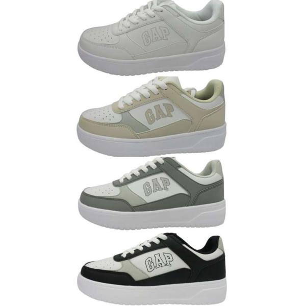 GAPシューズ人気定番軽量コートスニーカーがマイナーチェンジ。クッション性に優れた厚底ソールを引き続き採用。サイドにあるGAPロゴが存在感を発揮。カラーもシンプルなものからトレンドカラーまで多数展開。【素材】アッパー：合成皮革ソール：合成底...