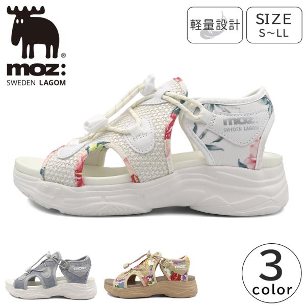 MOZ モズ レディース サンダル スポーツサンダル 花柄 フラワー柄 デニム 和柄 厚底 軽量アッパーはフラワー柄やデニム、和柄など個性豊かなデザインの生地を使用し、アウトソールはスタイルアップ効果もある約4cmの厚底ソールを使用。軽量設...