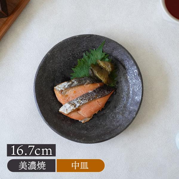 商品説明お料理の色が映えるシックな和食器プレート。中皿は取り皿はもちろん、前菜皿や副菜皿に活躍します。商品詳細サイズ／直径16.7×高さ3cm重さ／約317g素材／磁器質感／外側：マット内側：つややか生産地／日本(美濃焼)電子レンジ・食洗機...