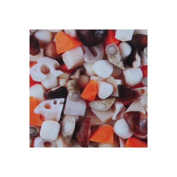 【調理例】筑前煮：厚手の鍋にサラダ油を熱し、ひとくち大に切った鶏肉、和風煮物野菜ミックスと、あく抜きしたこんにゃくを入れ炒めます。炒めあがったら少量のだし汁とさとう、しょう油、酒、みりんを加え汁気がなくなるまで煮込みます。商品説明名称：和風...