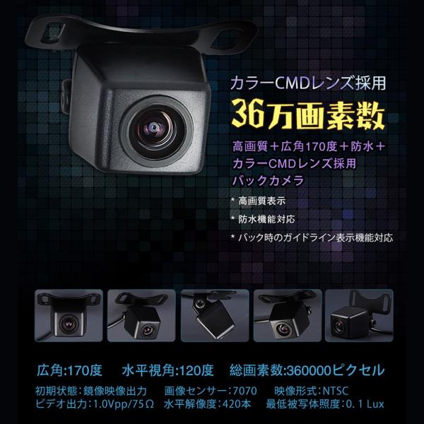 バックカメラ EONON 36万画素数 カメラ 高画質 CMD 防水 広角170° カラーCMDレンズ採用 車載◇ EONON 36万画素数 バックカメラ 仕様 ◇◆ 本体色：黒◆ 高画質表示◆ 防水機能対応◆ バック時のガイドライン表示機...