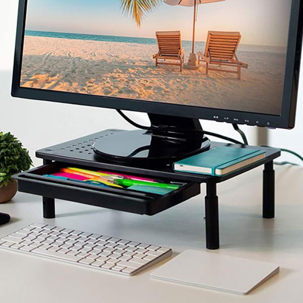 モニタースタンド 引き出し付き モニター台 ノートPCスタンド 高さ3段階 耐荷重20kg メッシュ 卓上 机上台高さ3段階調節可能なモニタースタンド引き出し付きデスクスペースを有効活用！デスクの上をすっきり使える組み立て式のモニタースタン...