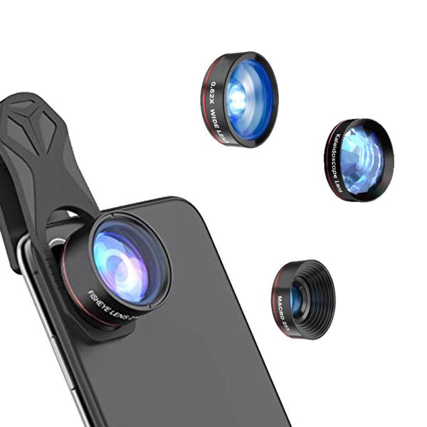 スマホ用 4in1 クリップ式 レンズキット 広角0.62X マクロ25X 魚眼 万華鏡 交換レンズ スマホレンズ商品の魅力：いつもの写真が「作品」に変わる！スマートフォンカメラの可能性を最大限に引き出す、クリアな描写力を持つ4種類のレンズ...