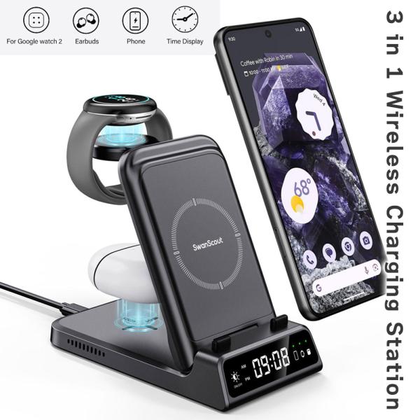 3in1 充電ステーション ワイヤレス充電器 折り畳み式 充電スタンド スマホ グーグル ウォッチ 3/2 イヤホン3in1 ワイヤレス充電ステーションワイヤレス充電に対応したスマートフォン、イヤホン、Google Pixel Watch ...