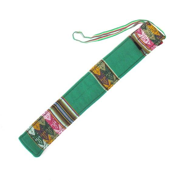 商品名：(QUENA SOFT CASE GREEN)民族楽器ケーナ用の布・ソフトケース アンデス織物のアワイヨ柄 グリーン ペルー製
