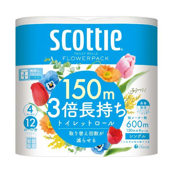 商品名：（まとめ） 日本製紙クレシアスコッティ フラワーパック 3倍長持ち シングル 芯あり 150m 香り付き 1パック（4ロール） (×3セット)
