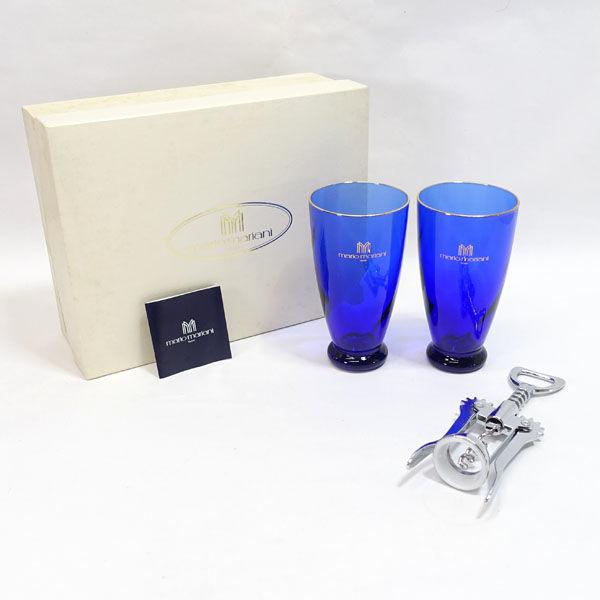 ・メーカー　　：mario mariani・製品型番　　：MA-504・サイズ　　　：口径　（約ｃｍ）:7.2，高さ　（約ｃｍ）:13.5，オープナー 全長(約cm):17，・色(柄)の系統：ブルー・素材　　　　：ガラス・付属品　　　：共箱...