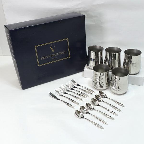 ・メーカー　　：SILVIO VALENTINO・製品型番　　：SVX-501・サイズ　　　：口径　（約ｃｍ）:6.6，高さ　（約ｃｍ）:8.8，フォーク直径 (約cm):12，スプーン直径(約cm):12，バターナイフ直径(約cm):13...