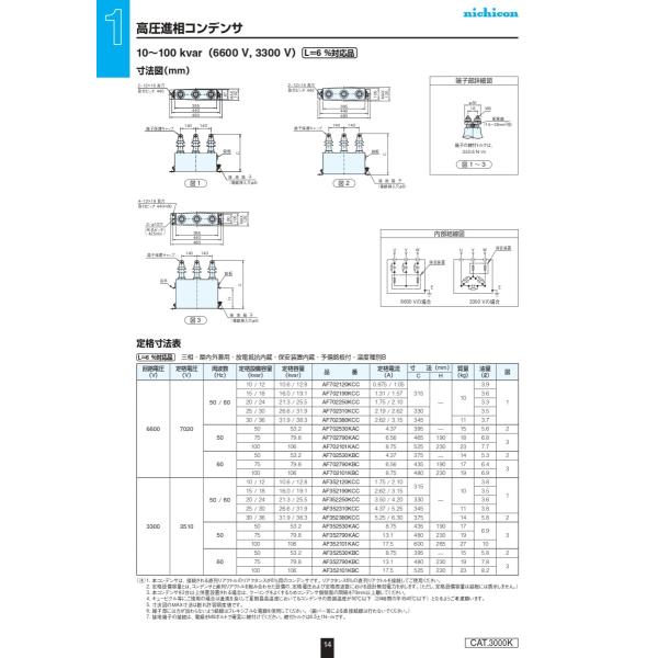 メーカー：ニチコン商品名：SH方式油入高圧進相コンデンサ型番：AF702120KCC-X