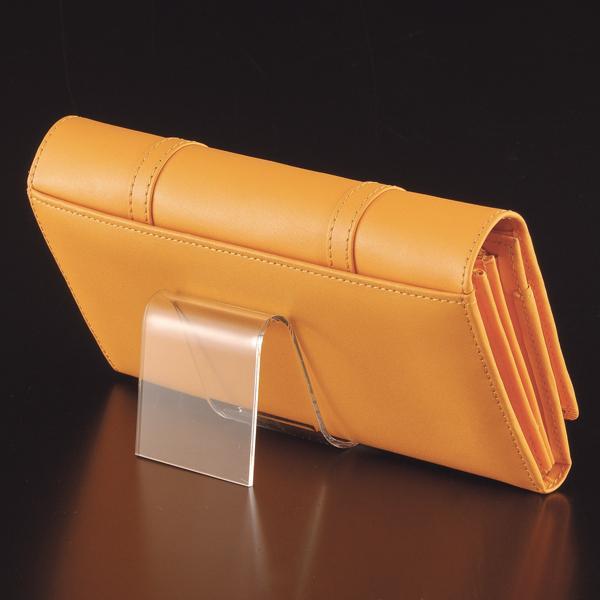 サイフやポーチなどの小物ディスプレイに！　■種別／S型大　■サイズ／W50×D65×H55mm　■素材／アクリル透明 t2mm　メーカー・委託先在庫のため在庫確認が必要な商品です。予期せぬ欠品・廃番の可能性がございます。