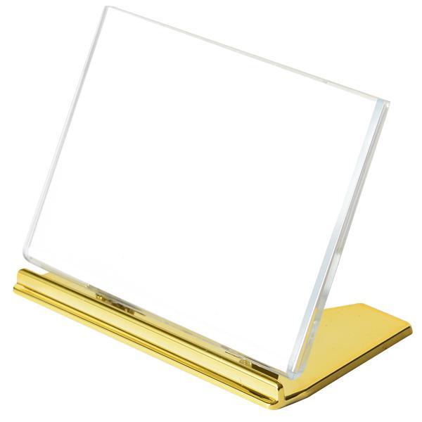 元祖角度自由、リクライニング機構のカード立　■種別／金　■外寸（カード部分90度時）／約W100×D55×H70mm　■中紙サイズ／W100×H65mm　■素材／PS　■備考／○角度0〜90度の間で調節可○中紙1mm厚まで挿入可○無地中紙付...