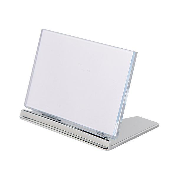 元祖角度自由、リクライニング機構のカード立　■種別／銀　■外寸（カード部分90度時）／約W80×D49×H55mm　■中紙サイズ／W80×H50mm　■素材／PS　■備考／○角度0〜90度の間で調節可○中紙1mm厚まで挿入可○無地中紙付　メ...