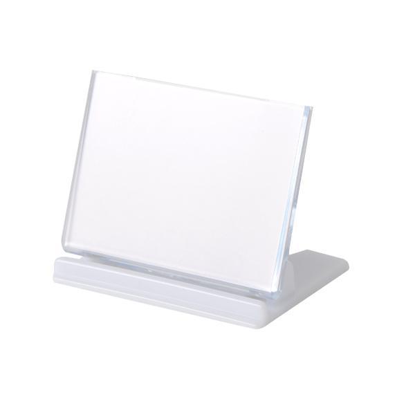 元祖角度自由、リクライニング機構のカード立　■種別／白　■ 種別 白 外寸（カード部分90度時）／約W65×D44×H50mm　■中紙サイズ／W65×H45mm　■素材／PS　■備考／○角度0〜90度の間で調節可○中紙1mm厚まで挿入可○無...