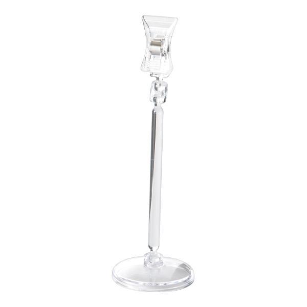 安定感たっぷり！スッキリフォルムのクリアベースPOP立。　自由な角度調節により、変化に富んだPOP演出が可能です！　クリップ根元とベース部分のマジカルジョイントでいろいろな角度に調整できます。　ベースを折りたためば収納時もかさばりません。　...