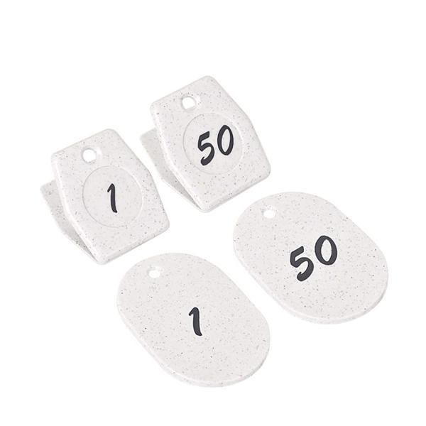 ■種別／ホワイト■番号／1〜50■札サイズ／W40×H60mm■クリップサイズ／W35×H40mm■素材／スチロール樹脂■入数／1組（1〜50番までの札とクリップが各1ヶずつ）メーカー・委託先在庫のため在庫確認が必要な商品です。予期せぬ欠品...