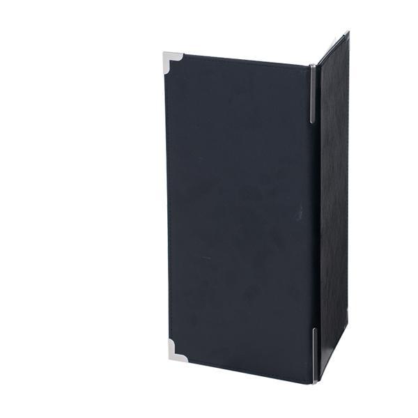 高級感のある本革風メニューブック。メニューピン方式なので差し替え・増ページが簡単。　■外寸／W136×H276×背幅12　■中紙サイズ／W117×H259　■素材／本体：ウレタン合成皮革　レフィル：オレフィン　ピン：ステンレス　■セット内容...