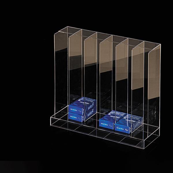 シンプルで省スペース、タバコストックケースの決定版！　自販機のタスポ導入で急増した、タバコ店頭販売の必需品。　■種別／6列　■サイズ／W362xD106xH321mm　■1列の幅（内寸）／58mm　■素材／透明アクリル t2mm、塩ビ t1...