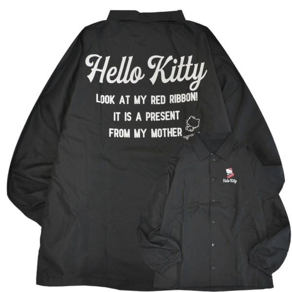 大人気キャラクター ハローキティのプリントコーチジャケットですフロント左胸にワンポイントとバックに大きくロゴプリントがされていますとても軽いのに風を通しにくい素材で少し肌寒い日に最適な着用しやすいライトアウターです※商品画像とお届けする色味...