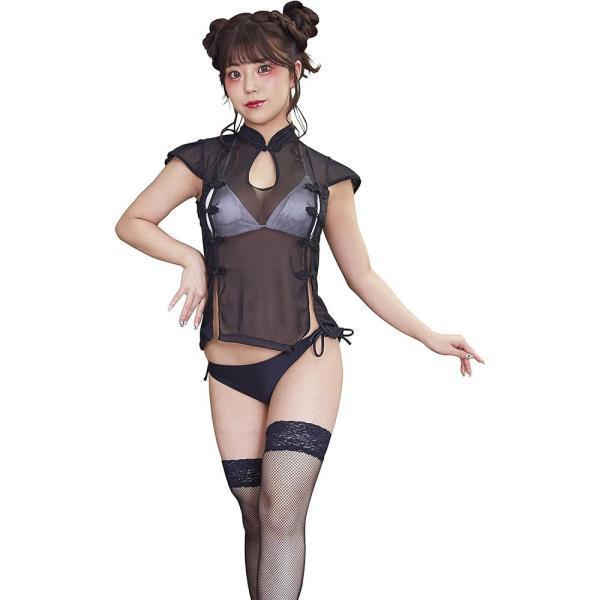 プチプラ＆えちかわな「シークレットローズ」シリーズバーレスク東京・ももちゃんが着こなすランジェリーコスチュームシースルーでかなり短めセクシーなチャイナ服。フロントのチャイナボタンとスリットがポイント。※写真で着用しているインナーは付属してい...