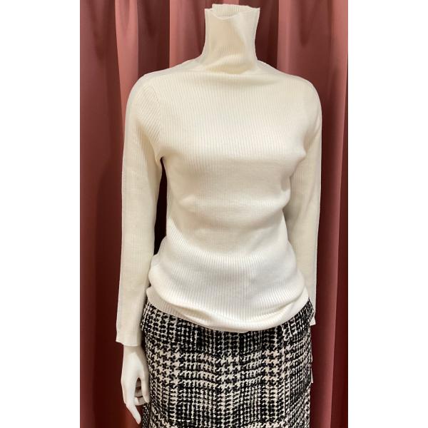 TOLNERA トルネラPRIORITY プライオリティラメライン入りリブタートルニットサイドにラメが施されたデザインニット、柔らかなリブニットでボディラインが強調されすぎず、すっきりと見せします。華やかな輝きと上品さを兼ね備え、一枚で着て...