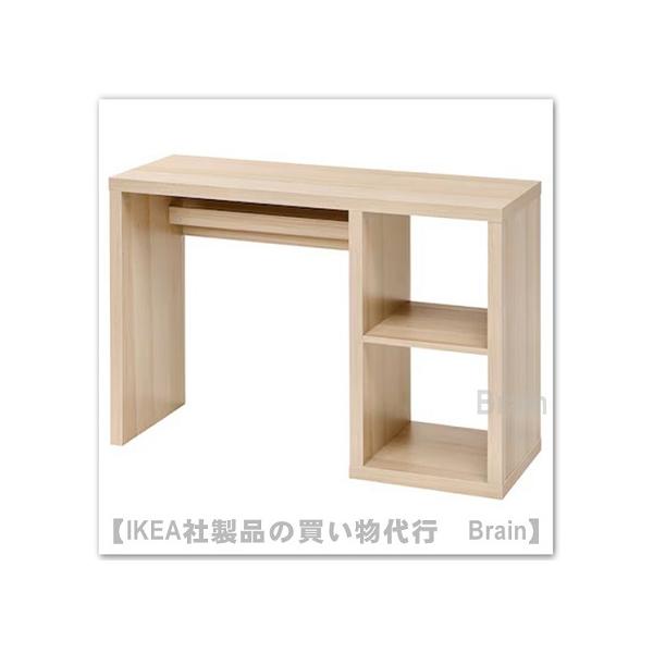 ■カラー：ホワイトステインオーク調■商品の大きさ幅: 111 cm奥行き: 39 cm高さ: 77 cm■主な特徴- シェルフユニットは左右どちら側にも取り付けられます- デスクトップの奥に配線口が開いているので、コードをすっきりまとめて配...