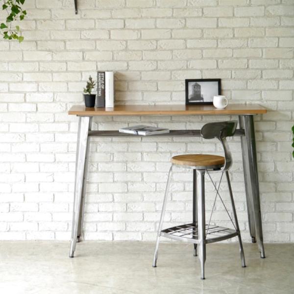 1281 ハイテーブル クリア ガルトカウンターテーブル バーテーブル ハイテーブル 幅120 収納棚付き スチール製エルム無垢材の天板にシンプルなスチールを合わせた1281ハイチェアに合わせるハイテーブル。天板下に荷物を置けるよう棚を設置...