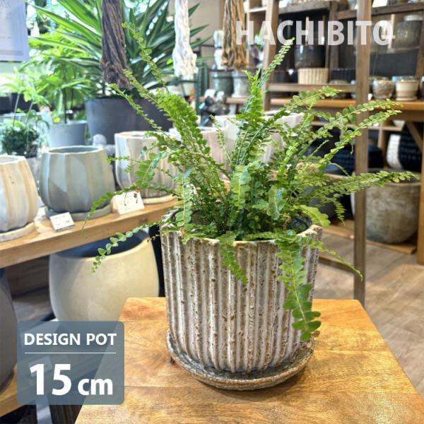 縦のラインがスタイリッシュな植木鉢！縦にラインを入れた植木鉢。円筒形のU型で定番のデザインで使いやすいアイテムです。カッチリとした陶器製。表面はゴツゴツと砂粒を吹き付けたかのような質感。インテリアとしてもお勧め！新築祝いなどの贈答品にもいか...