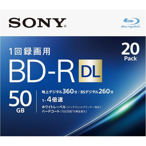 SONY 録画用BD-R DL 4倍速 20枚 20BNR2VJPS4 記録用 ブルーレイディスク メディア bd ソニー ブルーレイ ディスク 50gb 傷・埃・汚れに強い高性能なハードコートを採用 ノンカートリッジタイプ 1回のみの録画...