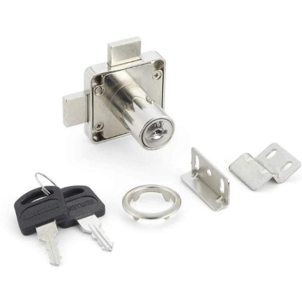 両開き扉用・引き出し連動ロック式グレード: リーズナブル用途: 引き出し両開き扉取付面: 木鍵違い数:16通り（513-30型）マスターキー：受注対応 解錠時: キーは抜ける●両開き扉や、引き出し用に便利な、デッドボルトが2つあるシリンダー...