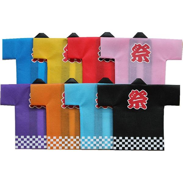 材質：ＰＰ不織布100％　原着品梱包形態：1枚ずつＰＰ袋入★背中に【祭】　裾部分には市松模様のプリントあり★★★モデル女性の身長は１６4ｃｍです★★※サイズは目安です。成人女性の方でも子供用Ｓサイズでも良いかもしれません！サイズをご確認頂け...