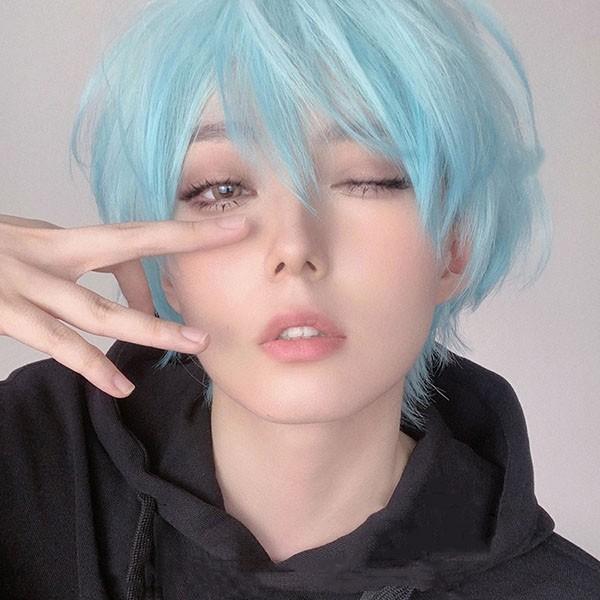 [ セット内容 ]ウィッグ/ヘアネット【※こちらの商品は、個人差等ございますので、商品ご到着後、お客様ご自身より手くしやカット等多少の調節が必要な場合もございます。】「記載のないアクセサリー　小物等は付属しません」[ カラー ]ブルーｘグリ...