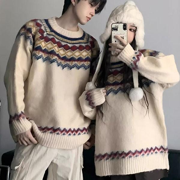 セーター ペアルック メンズ レディース ニット ベージュ 秋冬