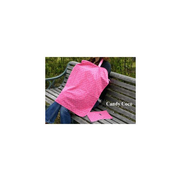 授乳カバー/授乳ケープ（ナーシングケープ）表地：ストロベリーポップの１色、裏地：うすいピンク。キャンディココのおしゃれな授乳カバーはおそろいのポーチ付。小物ポーチとしても愛用できます。形状記憶ワイヤー入りで赤ちゃんの顔を見ることができます。...