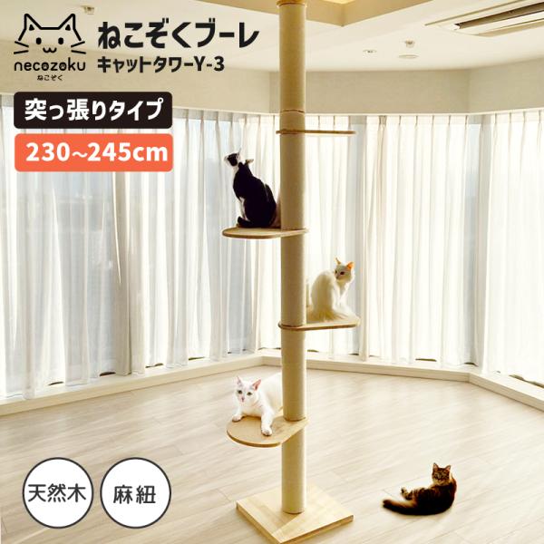 ねこぞく ブーレ 突っ張り棒タイプ キャットタワー Y-3 245cm 木製 猫タワー キャットウォーク 大型猫 おすすめ キャットステップ 多頭飼い 爪とぎ おしゃれ 大型猫 キャットハウス XMH3 ネコ 猫用 運動不足 ストレス解消