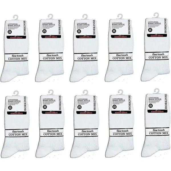 [素材]：ポリエステル・綿・ポリウレタン[サイズ]：23-25cm[カラー]：白[丈の長さ]：約20cm[製造国]：中国製（企画・デザインは日本）[厚み]：■■■□□□□（やや薄手の靴下です）シンプルな無地のレディース用リブクルーソックスで...