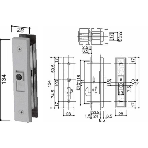 適用商品店舗引戸３ＴＨ・ＳＴＨ−３材質 アルミＤＣ、ステンレス他梱包内容 内部サムターン錠，取付ねじ